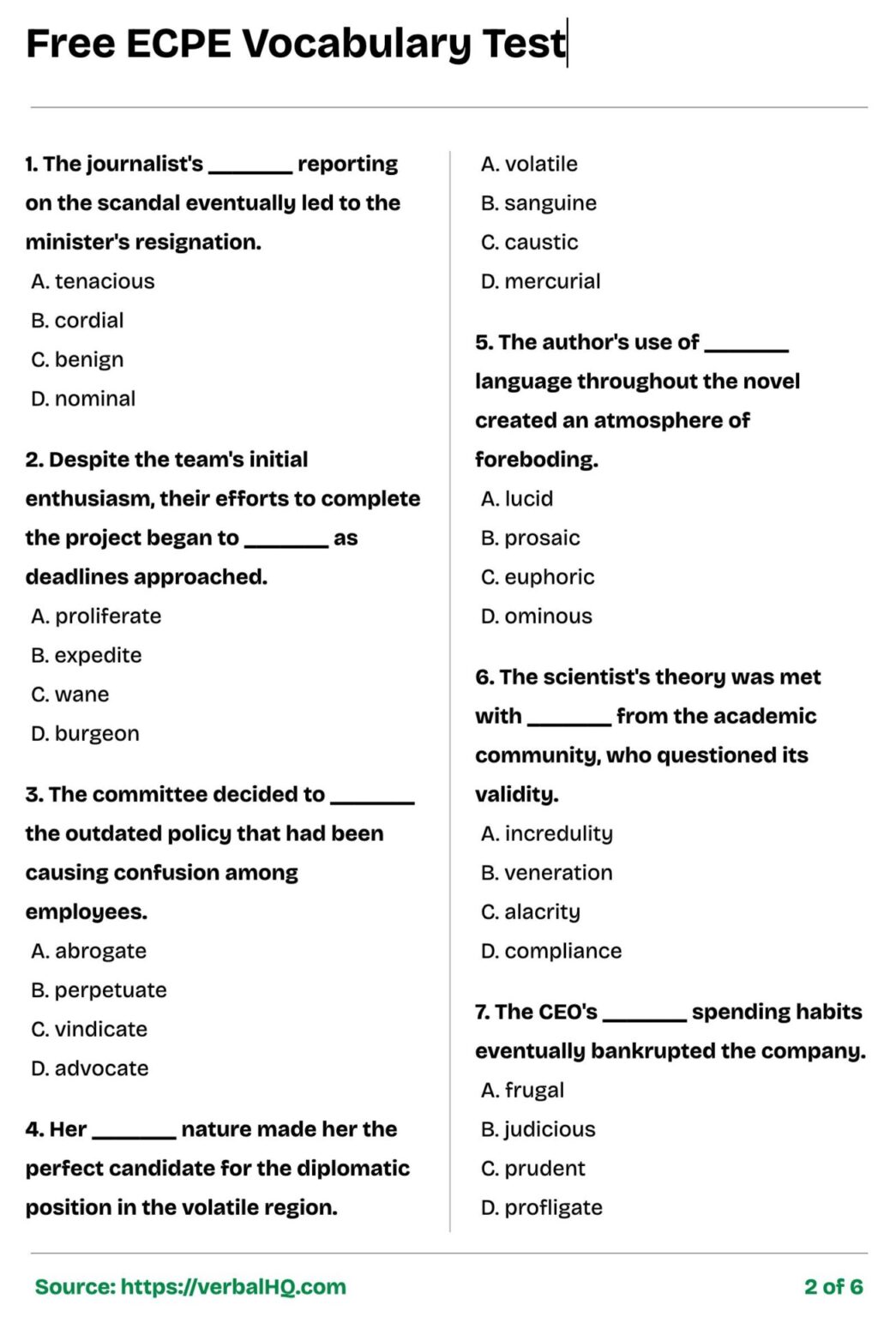 ECPE Vocabulary Practice Test (Free PDF, No signup)